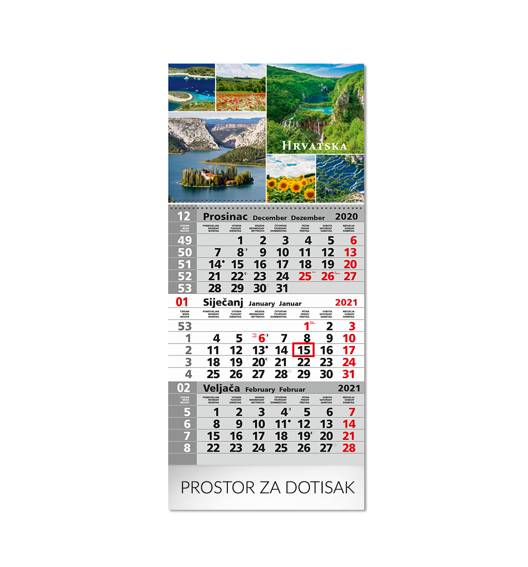 Trodjelni kalendari sa slikom u zaglavlju
